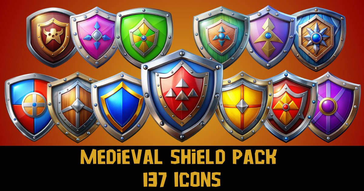 137 Medieval Shield Icons Pack with Transparent Background | 2D Icons ...