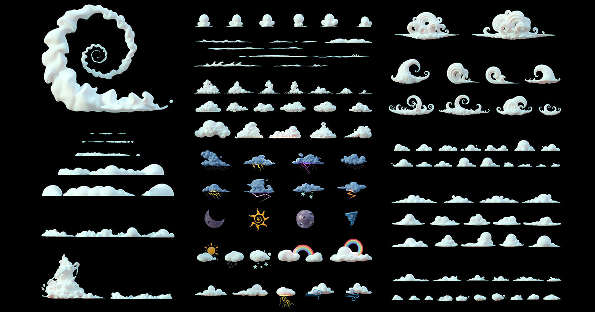 Stylized Cartoon Clouds and Weather Icons pack | 3D Fantasy | Unity ...