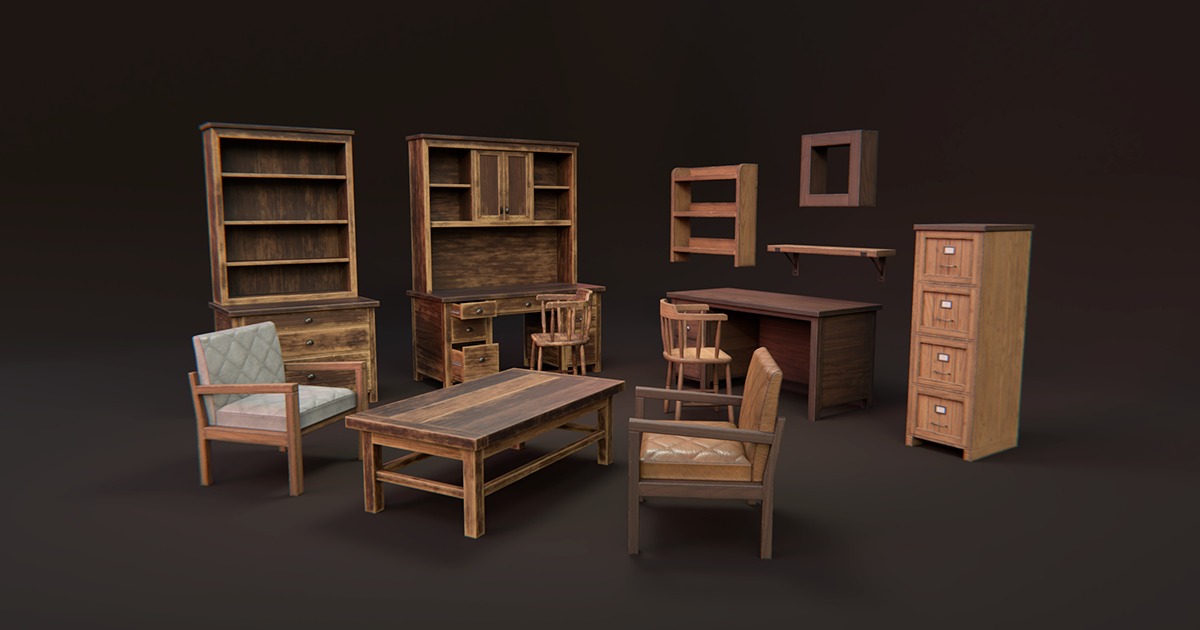 Rustic Office Furniture | 3D Interior | Unity Asset Store