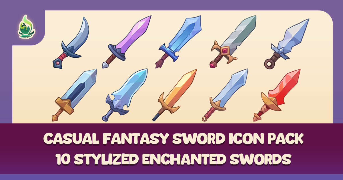 Casual Fantasy Sword Icon Pack – 10 Stylized Enchanted Swords | 2D ...
