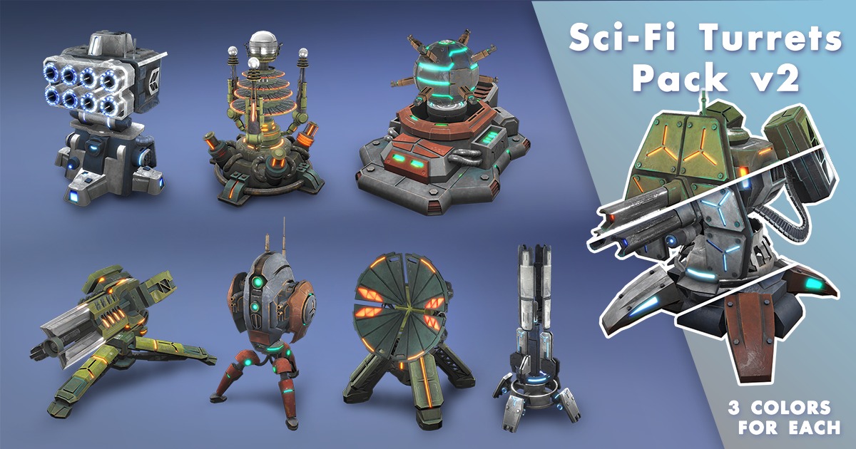 Tower Defence Sci-Fi Turrets Pack (v2) | 3D SF | Unity Asset Store