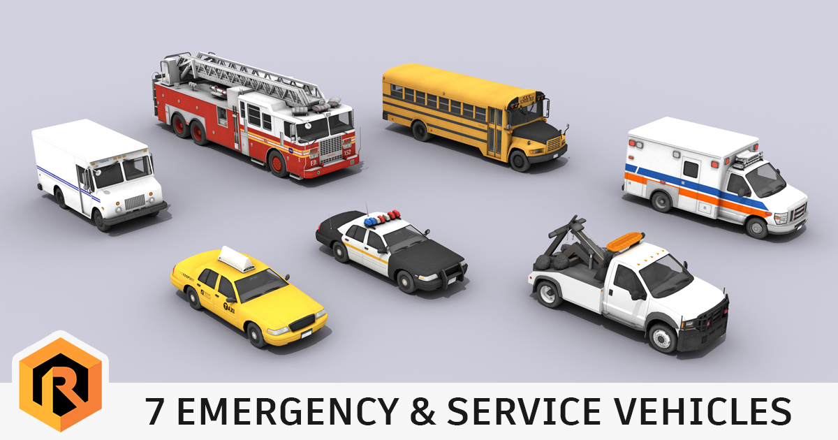 7 Emergency And Service Vehicles Collection | 3D Vehicles | Unity Asset ...