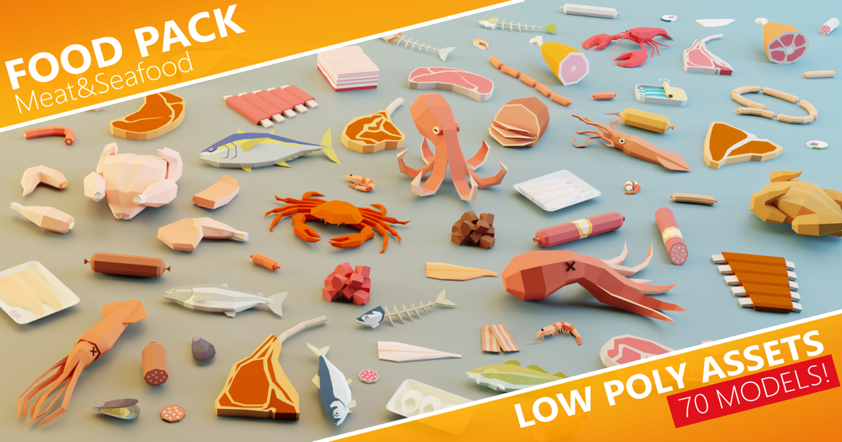 Food Pack | Low Poly Meat & Seafood | 3D Food | Unity Asset Store