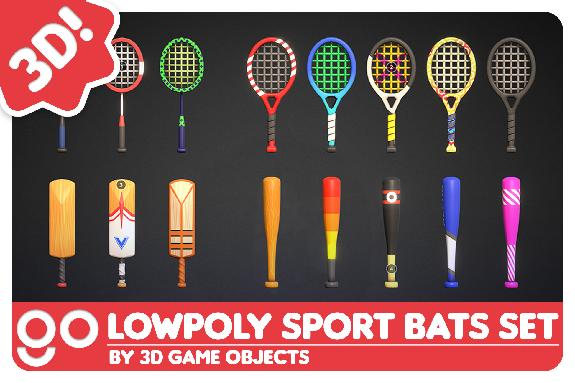 Sport Bats Swing Set - Lowpoly Sport Pack | 3D Props | Unity Asset Store