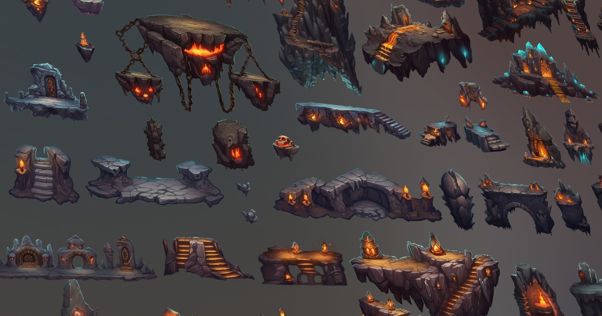 200+ fantasy dark underground cave environment tileset | 2D ...