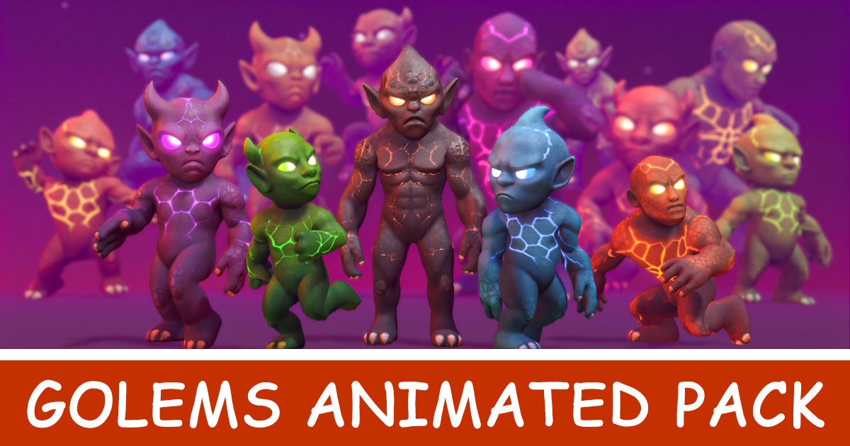 Stylized Elemental Golems – Animated Character Pack | 3D Characters ...