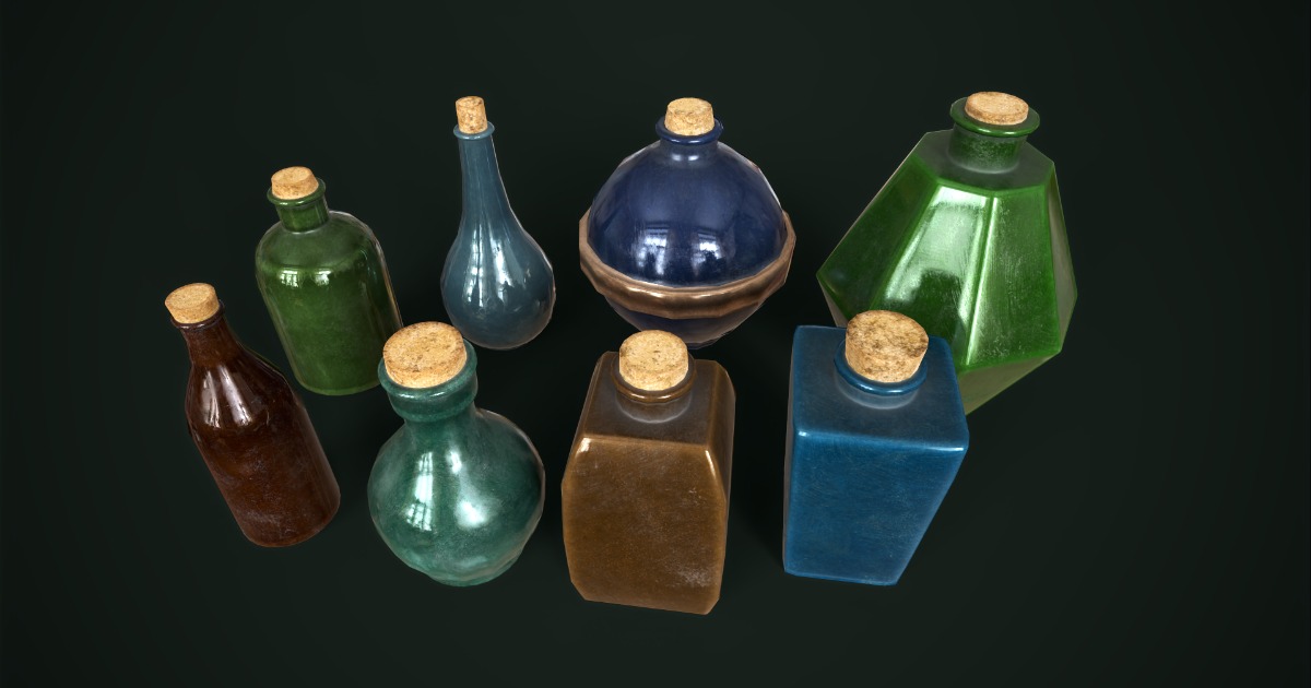 Old glass bottles | 3D Food | Unity Asset Store