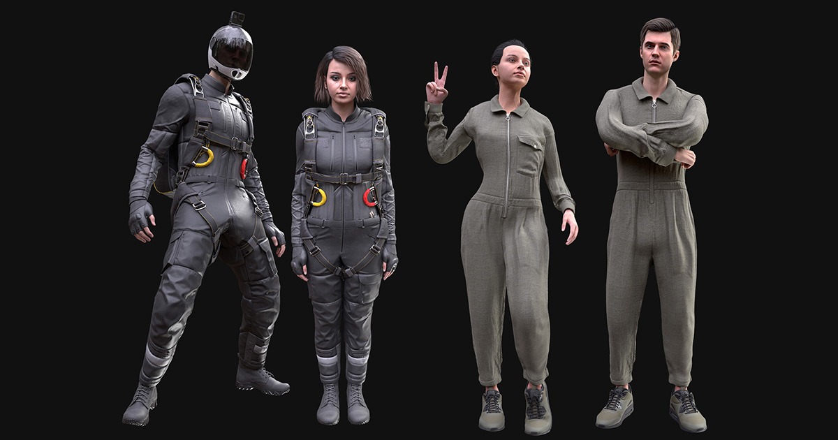 Collection 57 - Man/Woman Skydiving/Jumpsuit Outfits - Rigged | 3D ...