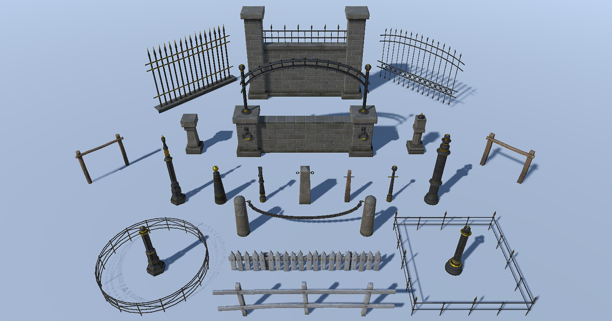 PART 2 - Fences, Pillars, Hitching Posts, Gates - 107 Modular PBR ...