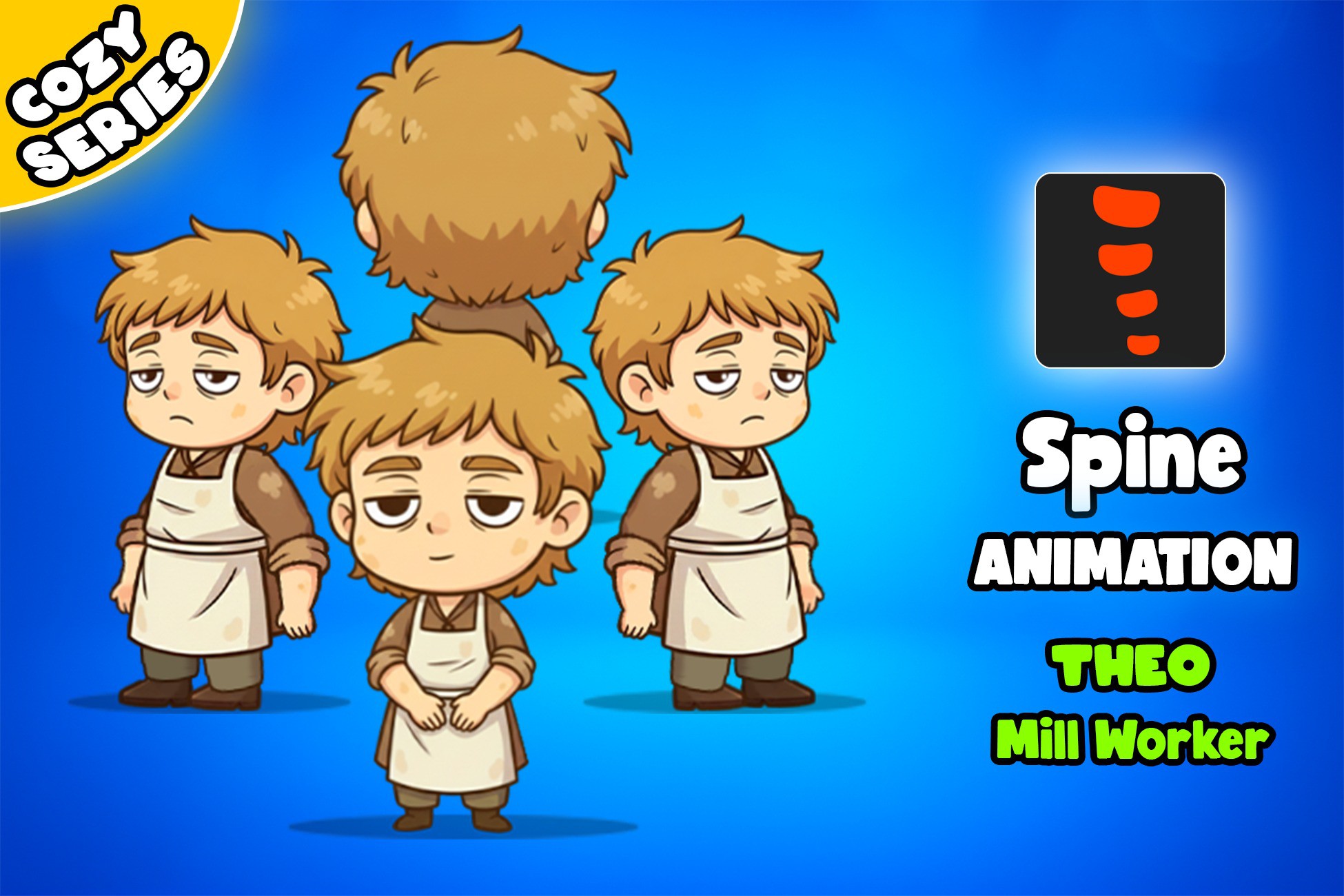 Theo Mill Worker 2D Animated Spine Character (Cozy Series) | 2D ...