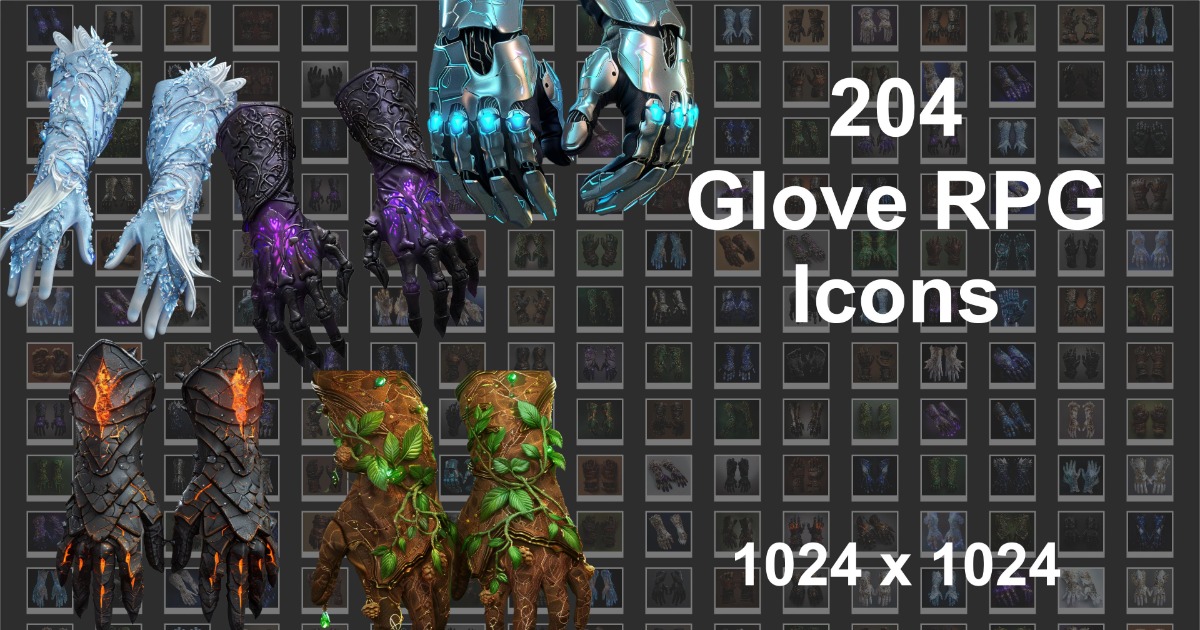 204 Fantasy Glove RPG Icons Pack | 2D Icons | Unity Asset Store