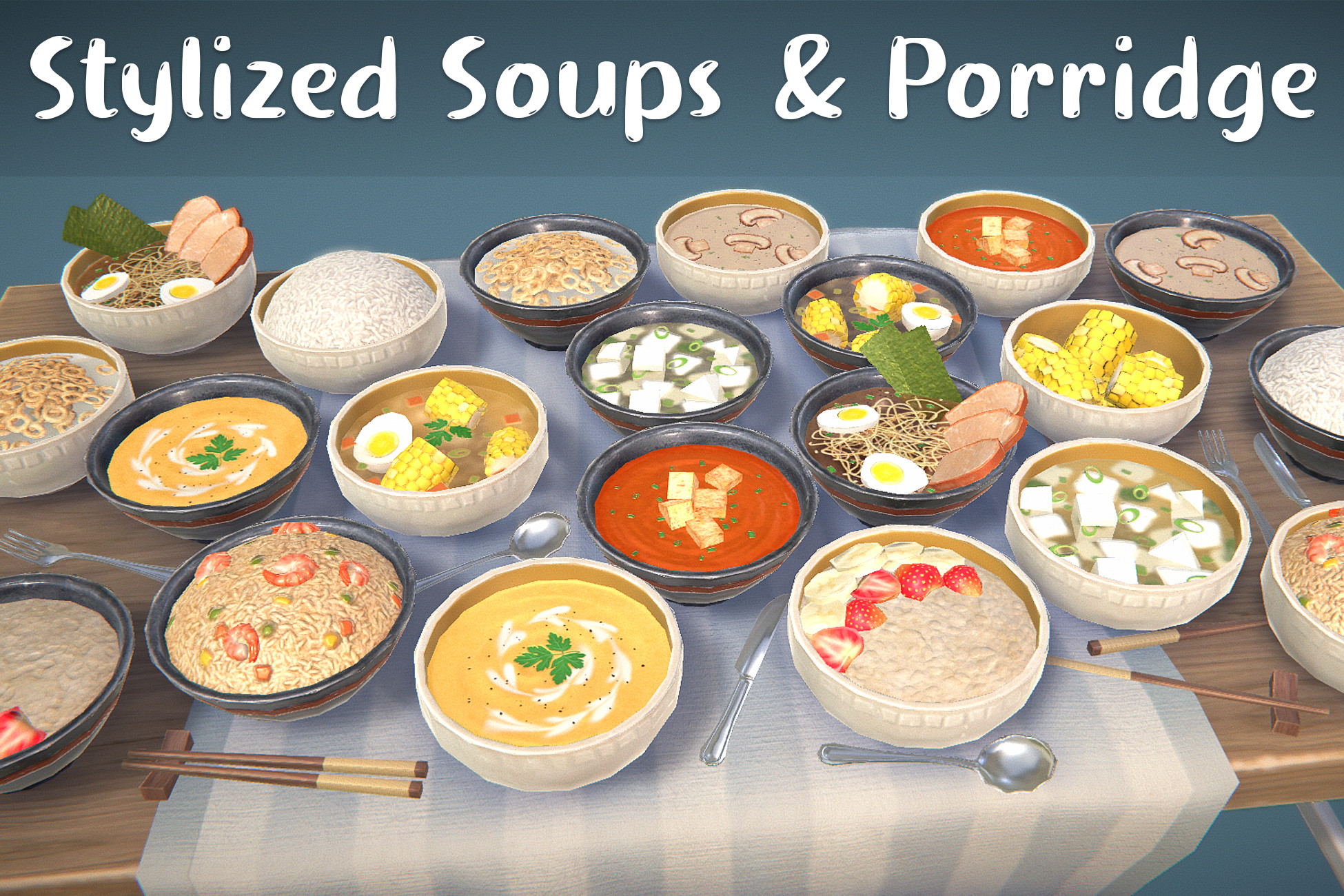 Stylized Soups & Porridge | 3D Food | Unity Asset Store