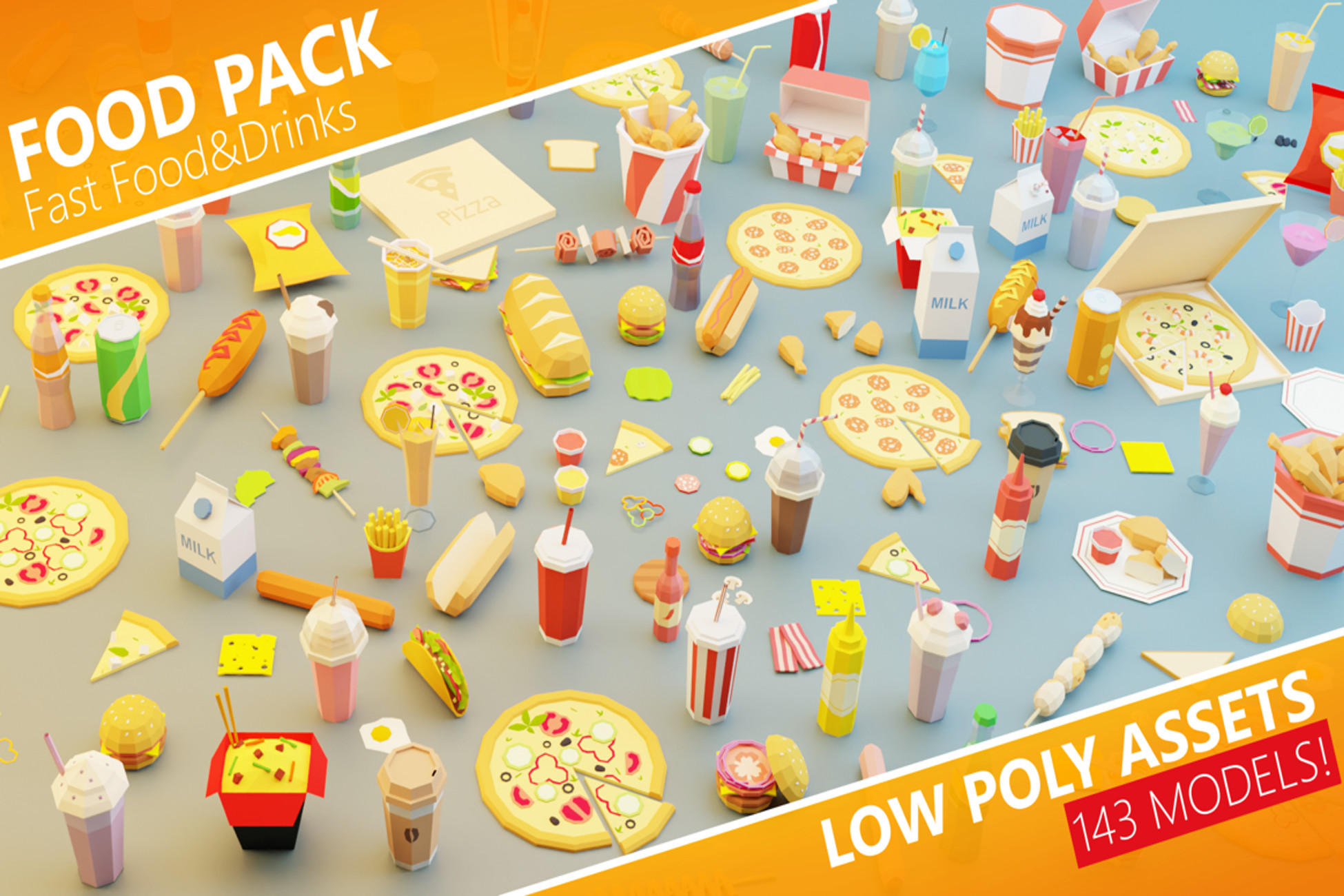 Food Pack | Low Poly Fast Food & Drinks | 3D Food | Unity Asset Store