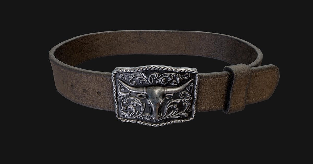 Western Leather Belt with Longhorn Buckle | Props | Unity Asset Store