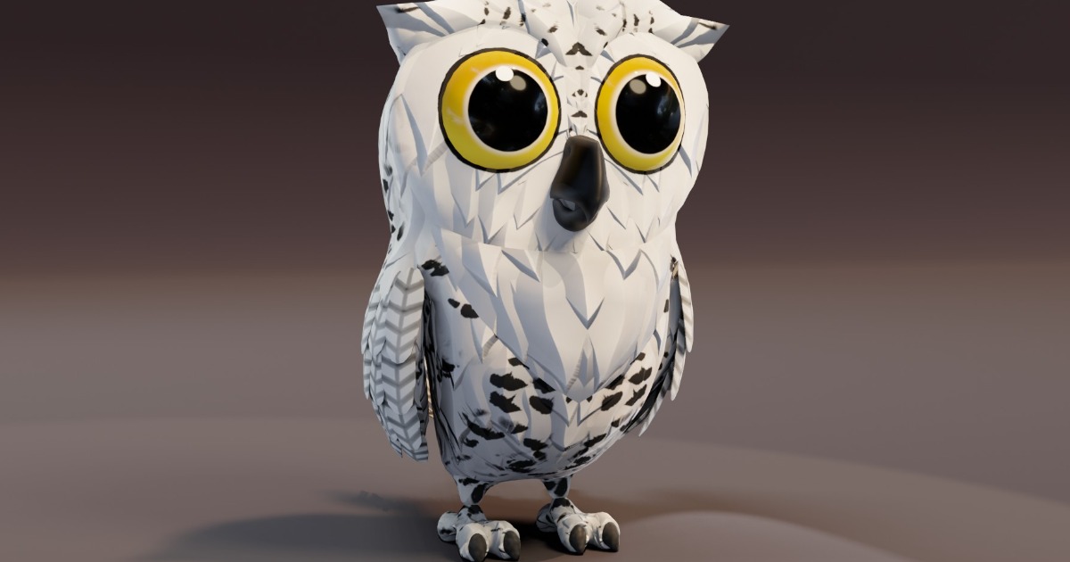 Cartoon Snowy Owl 3D Model (Low-Poly, Game-Ready, Animated, Built-In ...