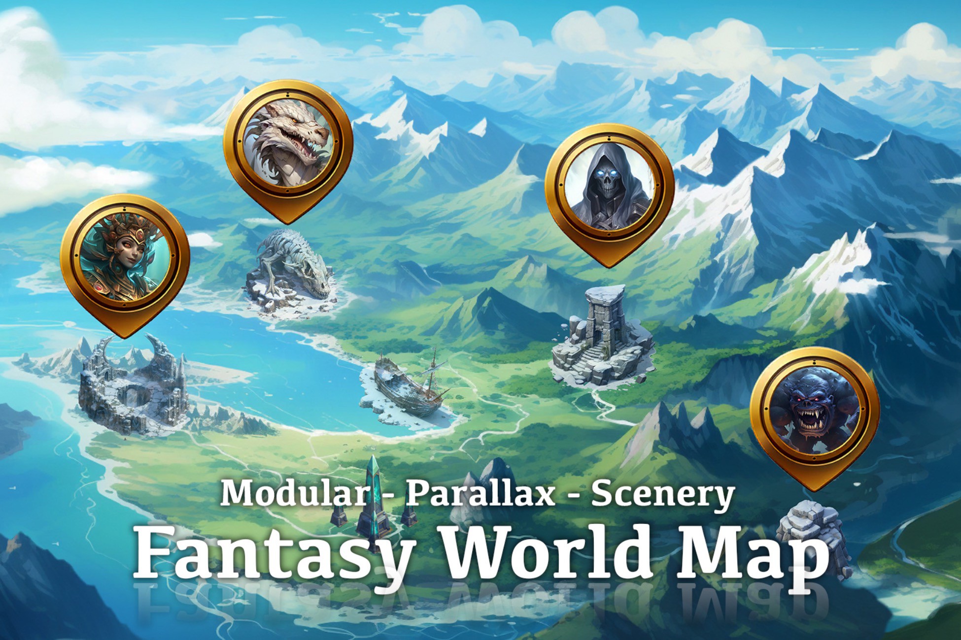 Fantasy World Map - Modular Parallax Scenery | 2D Environments | Unity ...
