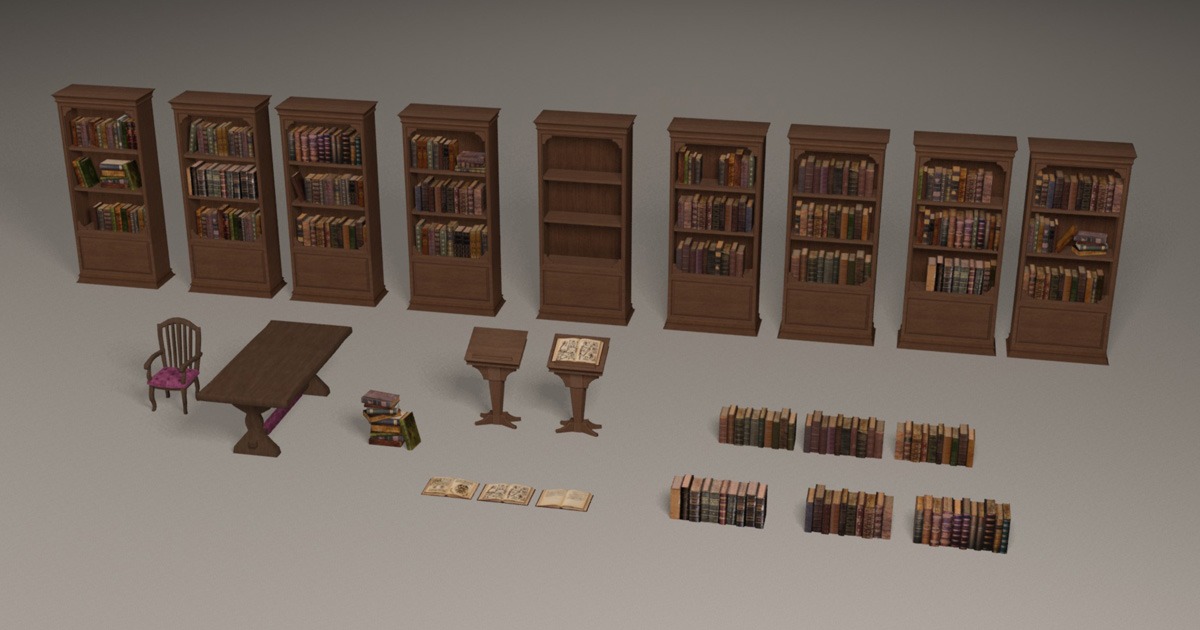 Library bookcases and books | 3D Furniture | Unity Asset Store