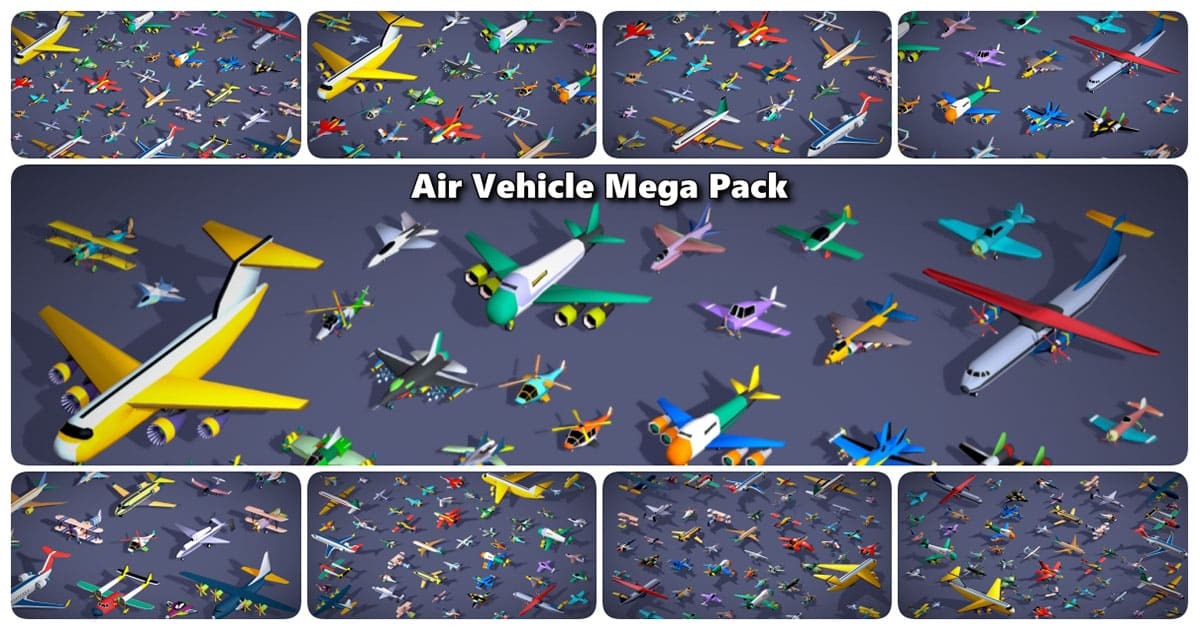 51 Stylized Low Poly Air Vehicles Mega Pack — Planes, Helicopters ...