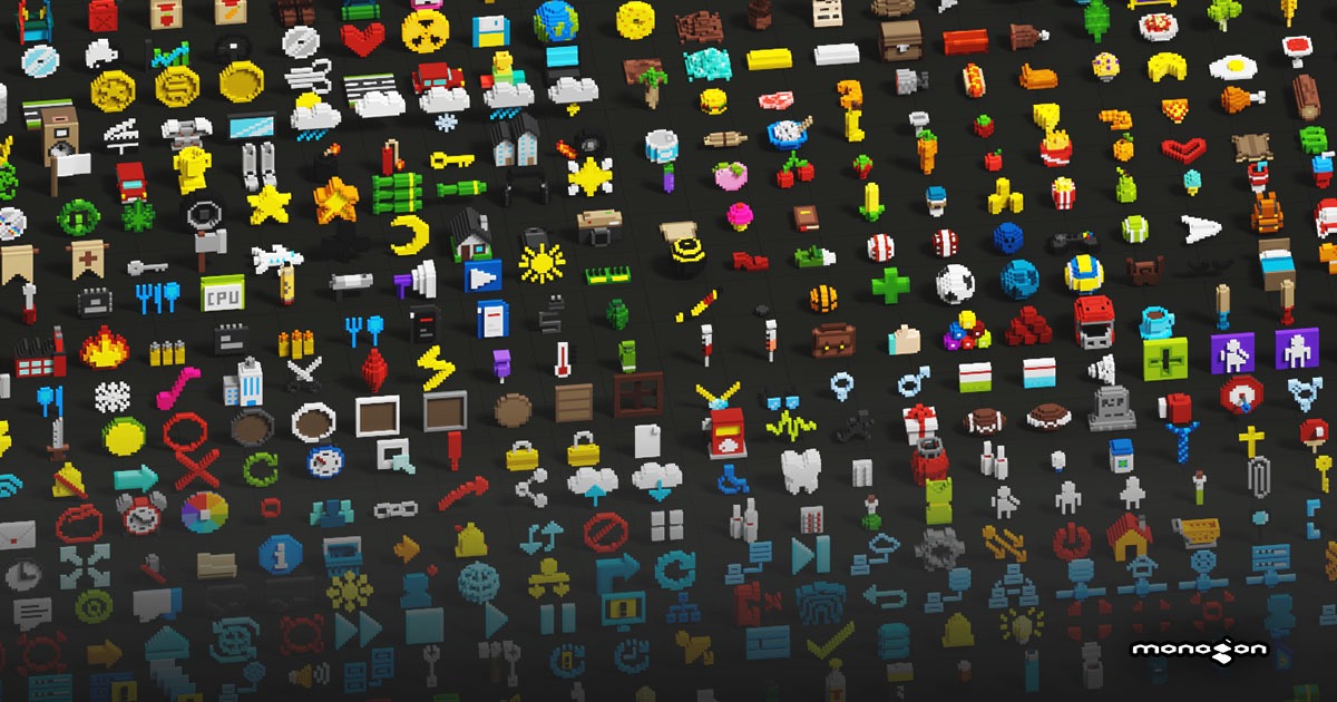 Voxel Icons - 3D pixel art - monogon | 3D GUI | Unity Asset Store