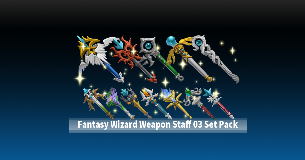 Fantasy Wizard Weapon Staff 03 Set Pack | 2D Icons | Unity Asset Store
