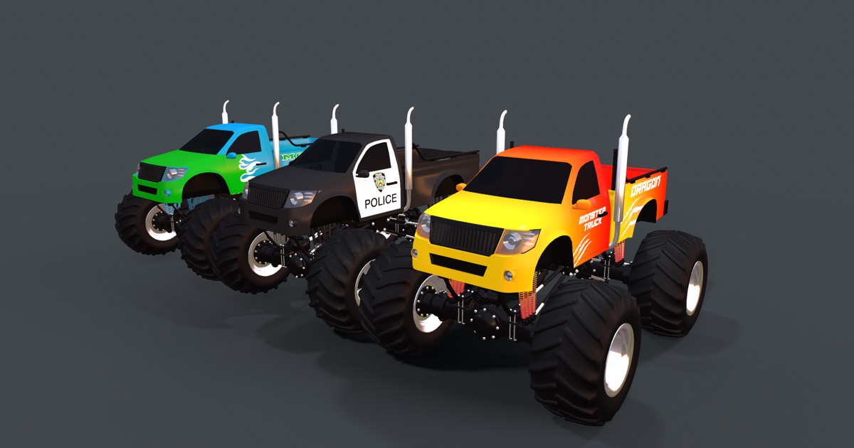 3D Detailed Monster Truck - 1 | 3D Land | Unity Asset Store