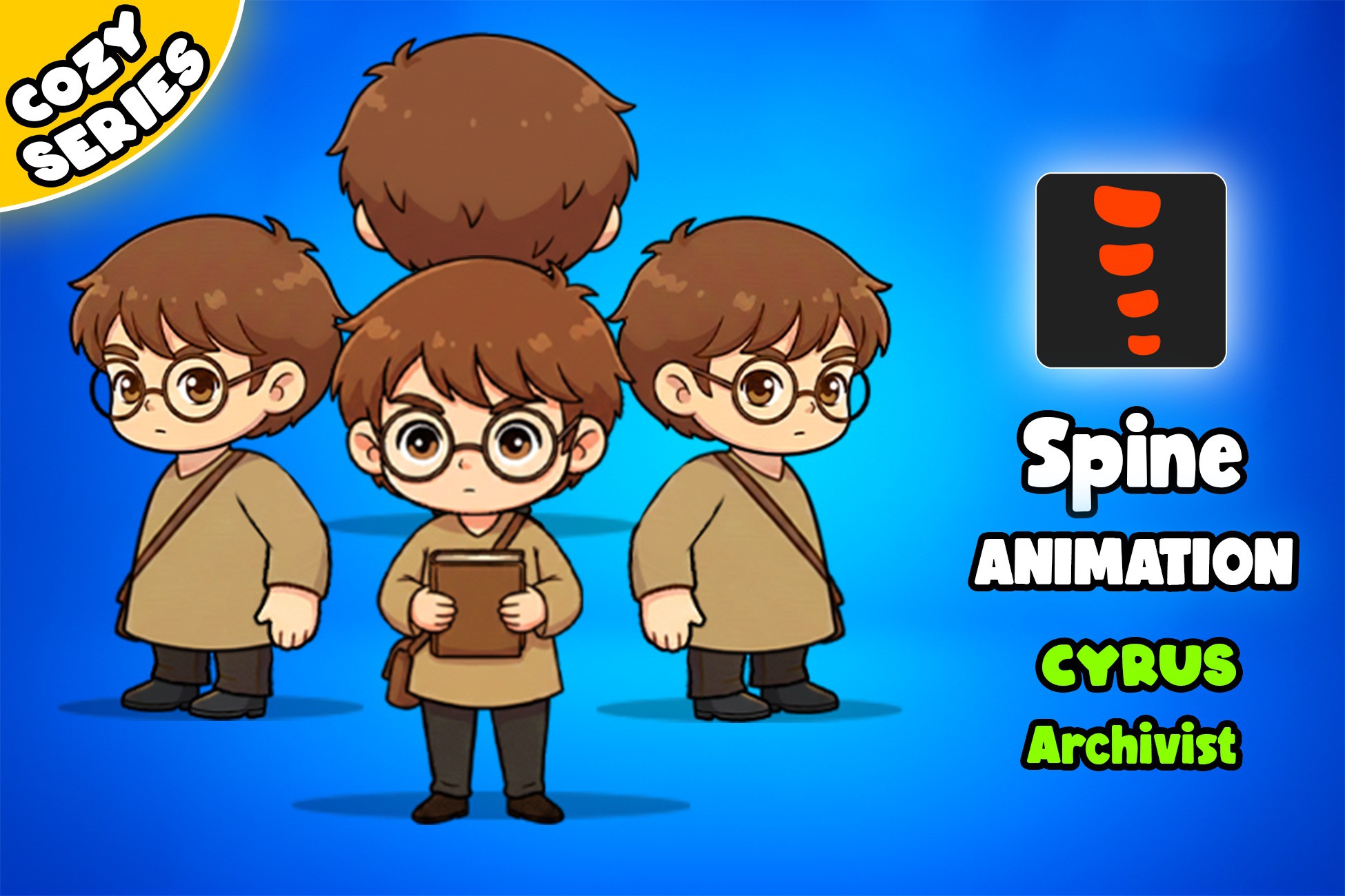Cyrus Archivist 2D Animated Spine Character (Cozy Series) | 2D ...