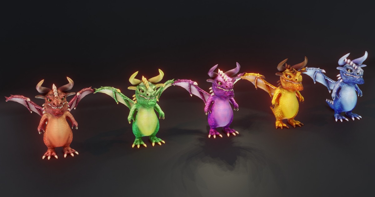 Cartoon Gem Dragons Animated Low-poly 3D Model | 3D Creatures | Unity ...