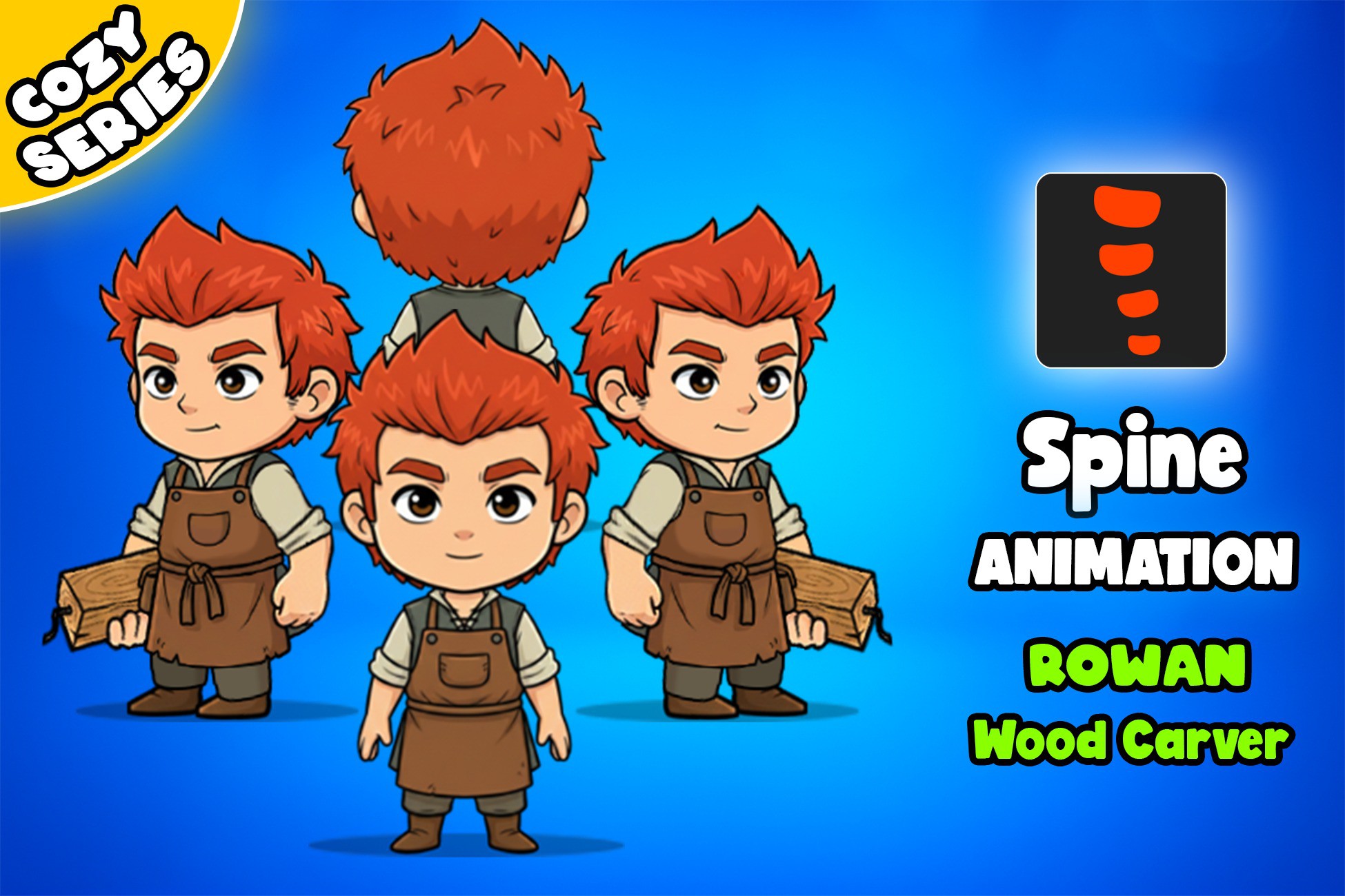 Rowan wood Carver 2D Animated Spine Character (Cozy Series) | 2D ...