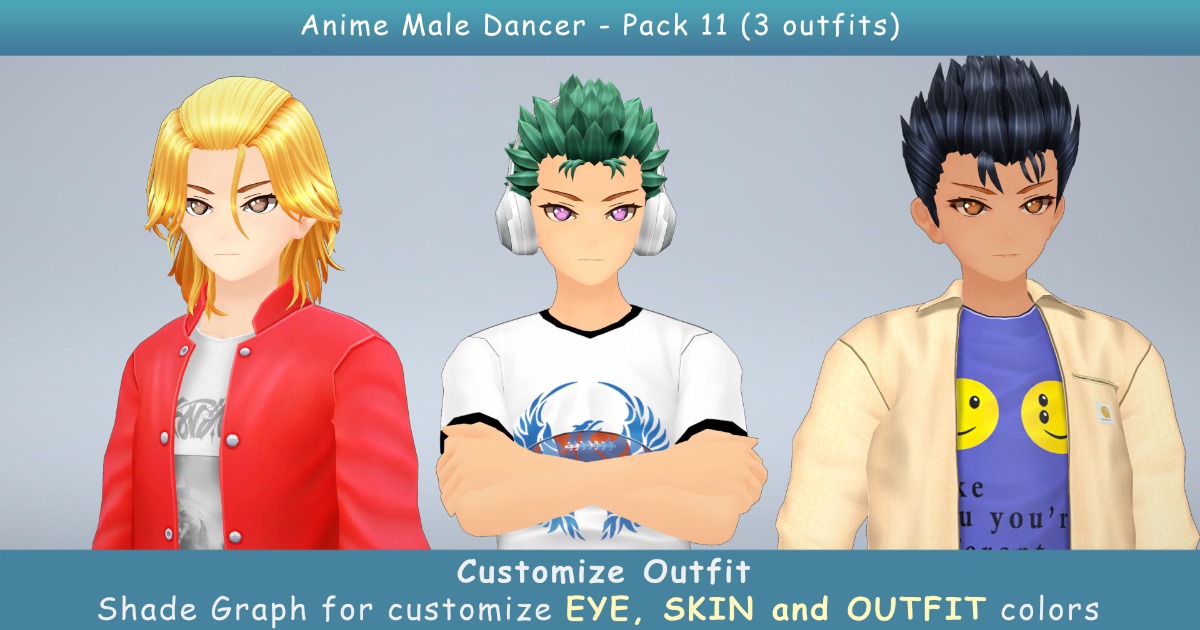 Anime Male Dancer - Pack 11 (3 outfits) | Characters | Unity Asset Store