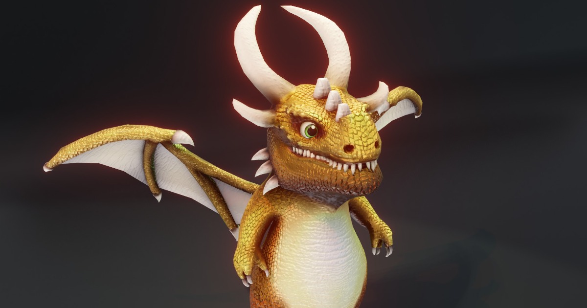 Stylized Gold Dragon 3D Model (Low-Poly, Game-Ready, Animated, Built-In ...