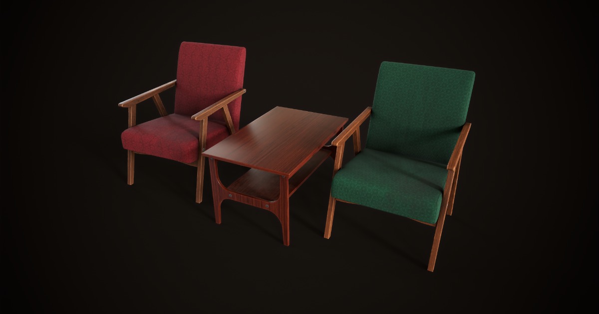 Vintage armchair and coffee table | 3D Furniture | Unity Asset Store