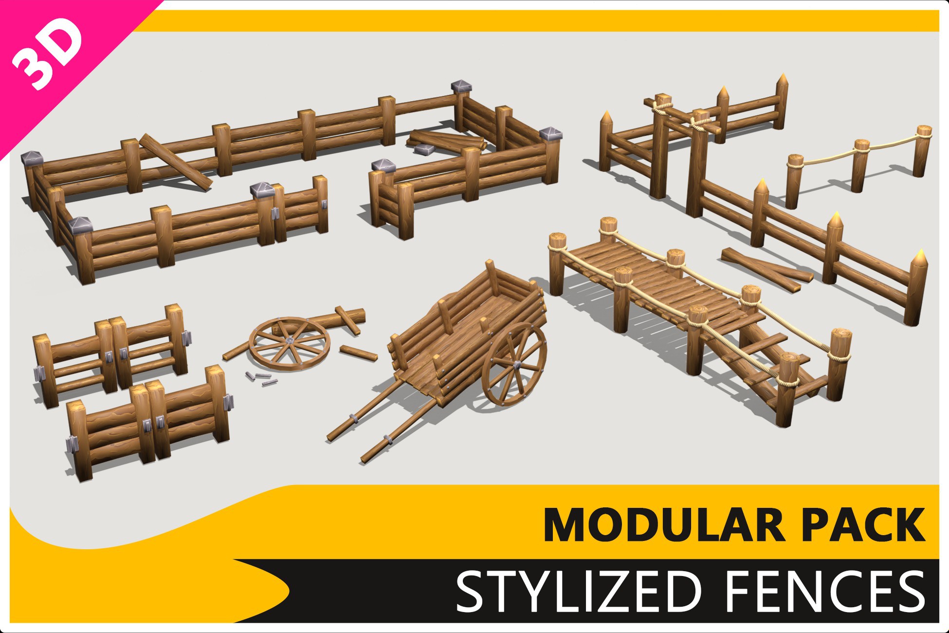 Wooden Fences: Medieval Stylized Modular Pack | 3D Props | Unity Asset Store