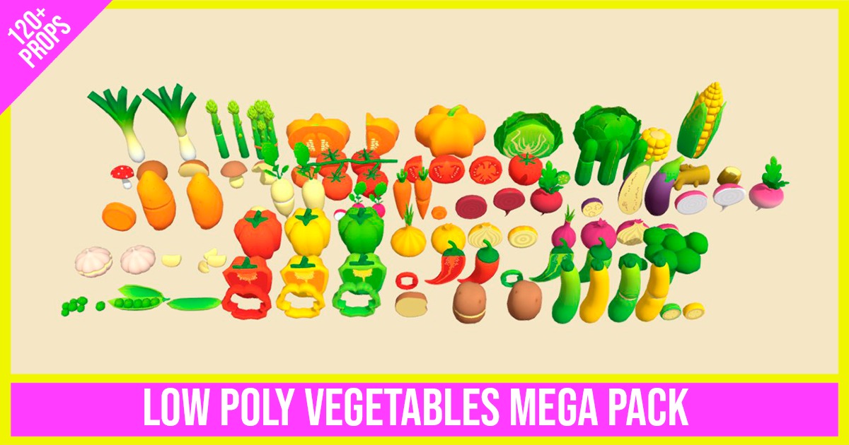 Low Poly Vegetables Mega Pack (120+ Props, 22 Vegetables) | 3D Food | Unity Asset Store