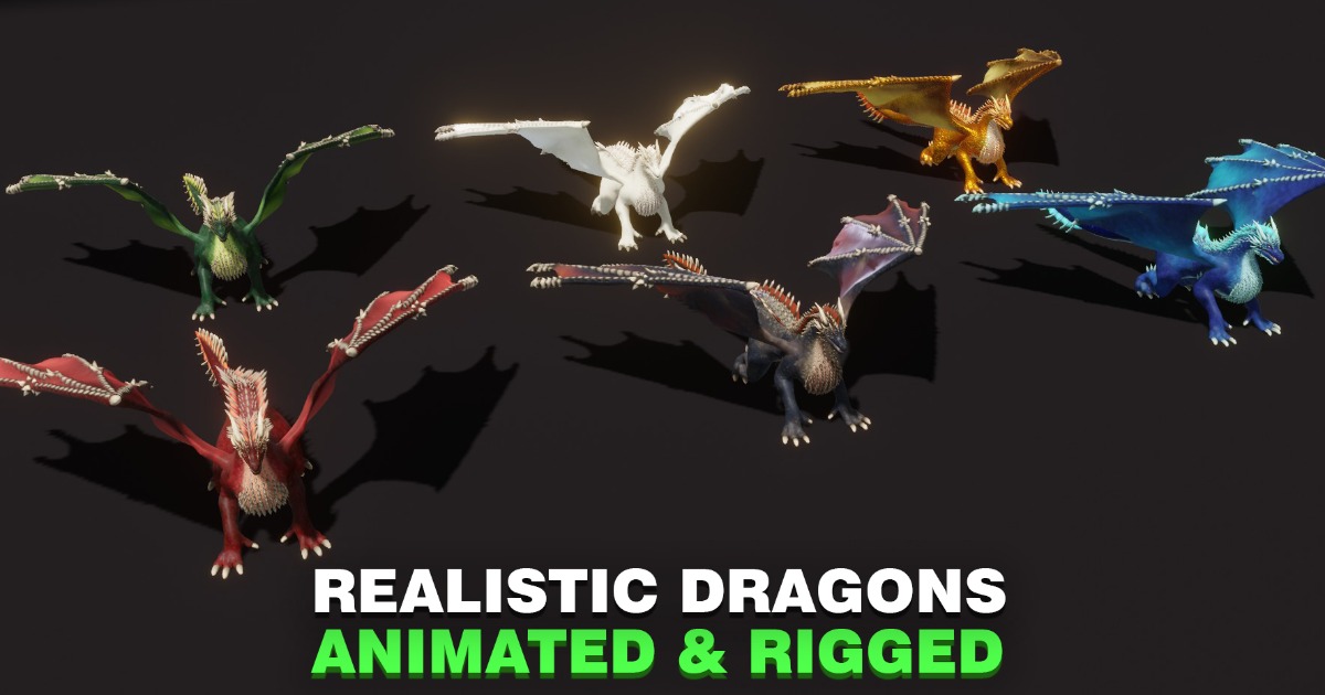 Realistic Animated Dragons 3d Model Pack | 3D Creatures | Unity Asset Store