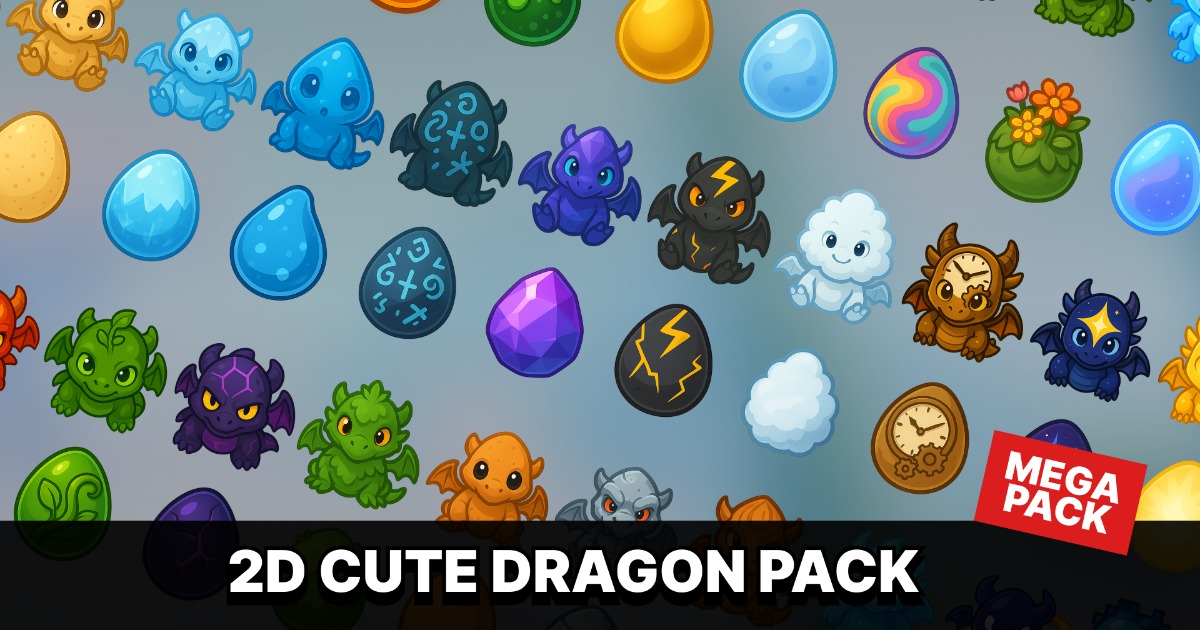 2D Dragon Pack Cute Creature Sprites Fantasy Game Assets Hatch and ...