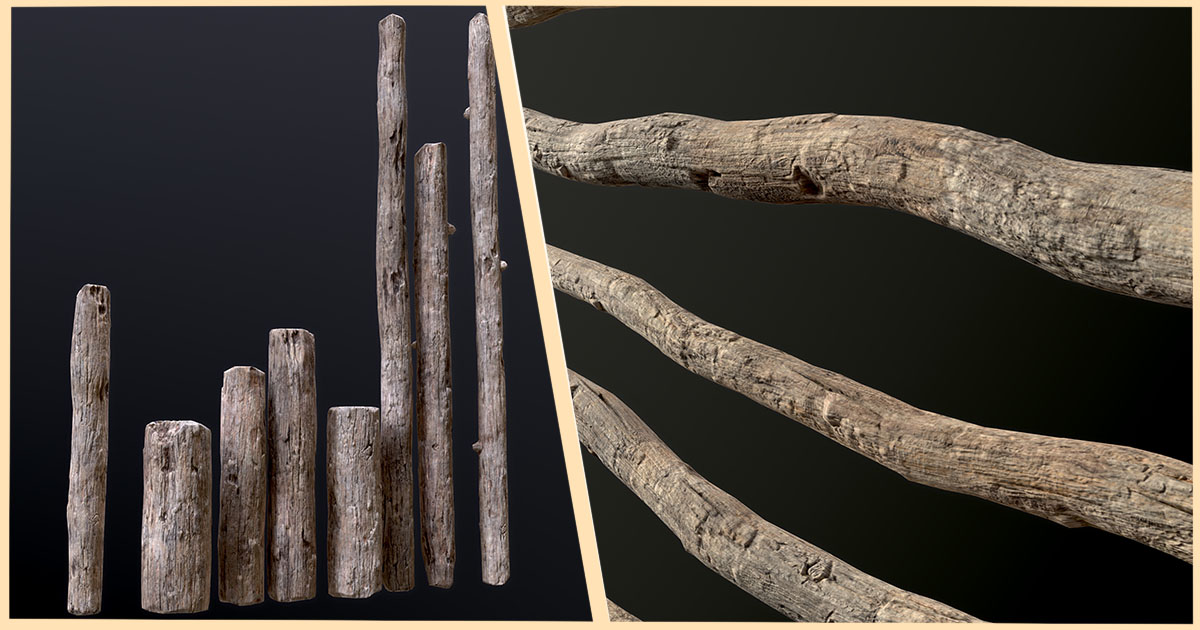 Old Wooden planks poles and beams 26 pieces | 3D Props | Unity Asset Store