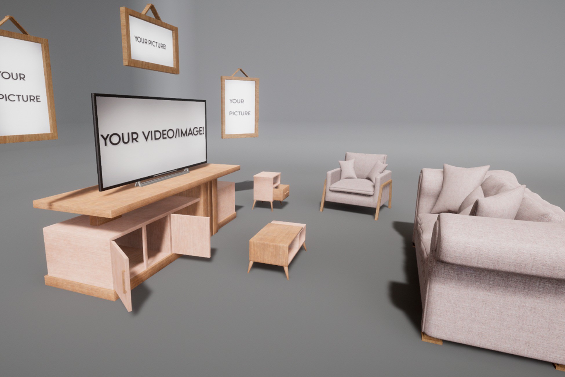 Modern Living Room (Adjustables Doors + Customizables Pictures Frames ...