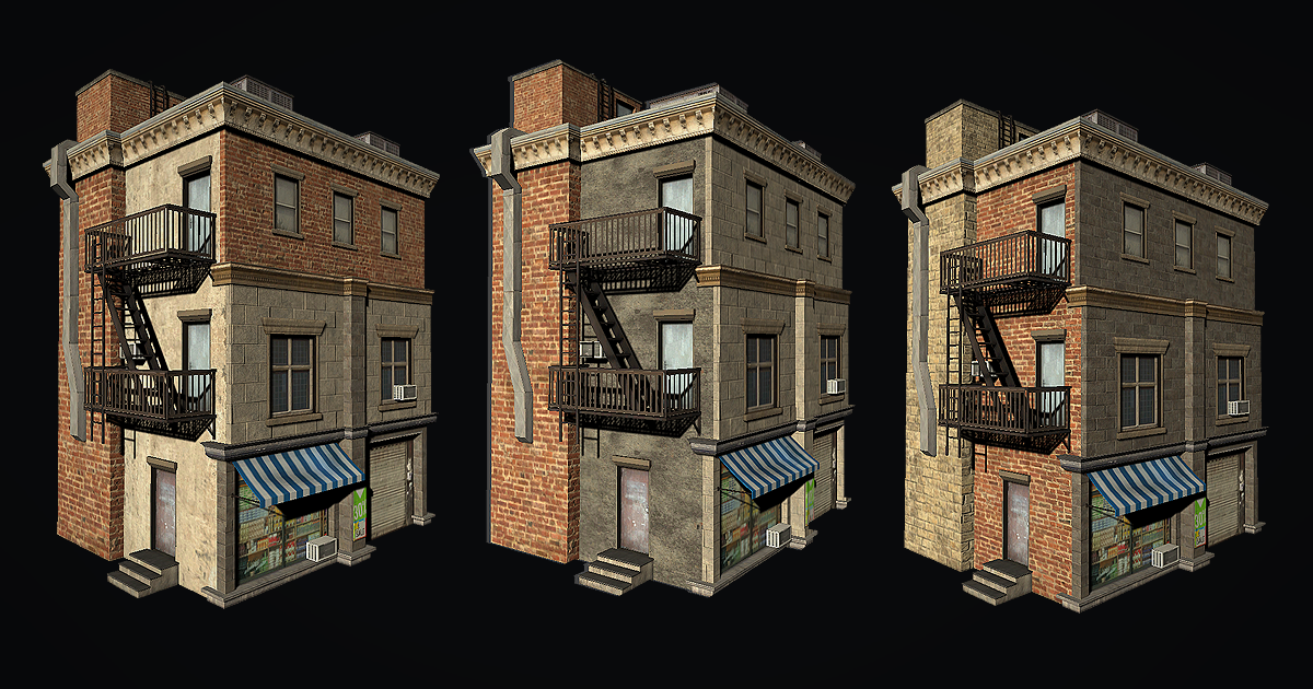 Customizable city building Low-poly 3D model (Type02) | 3D Urban ...