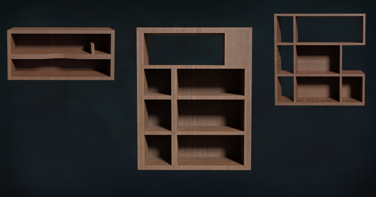 Deco BookShelfs Wood Style Scape Lignum Lot 2 Group N4- Low | 3D ...
