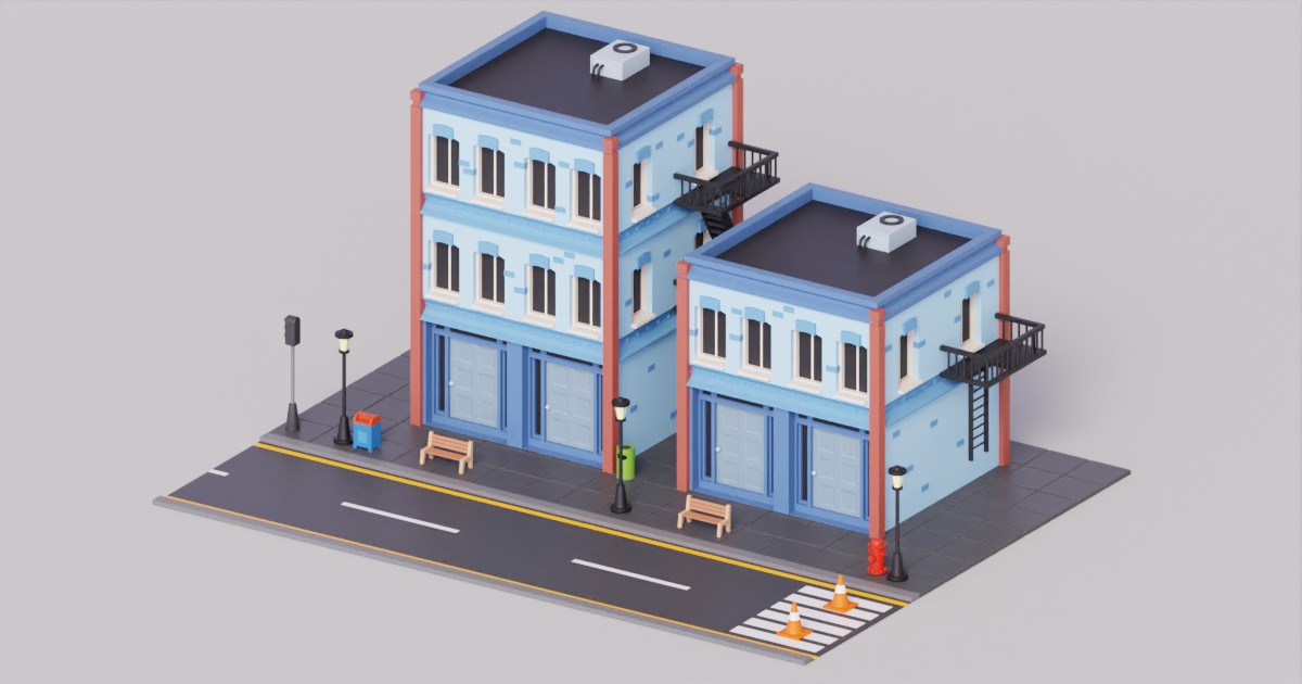 Low Poly Blue Brick Building | 3D 주변환경 | Unity Asset Store