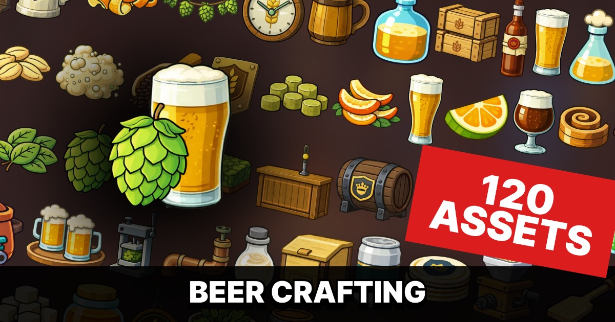 Craft Brewery Beer Production Icons Pack for Tycoon Simulation ...