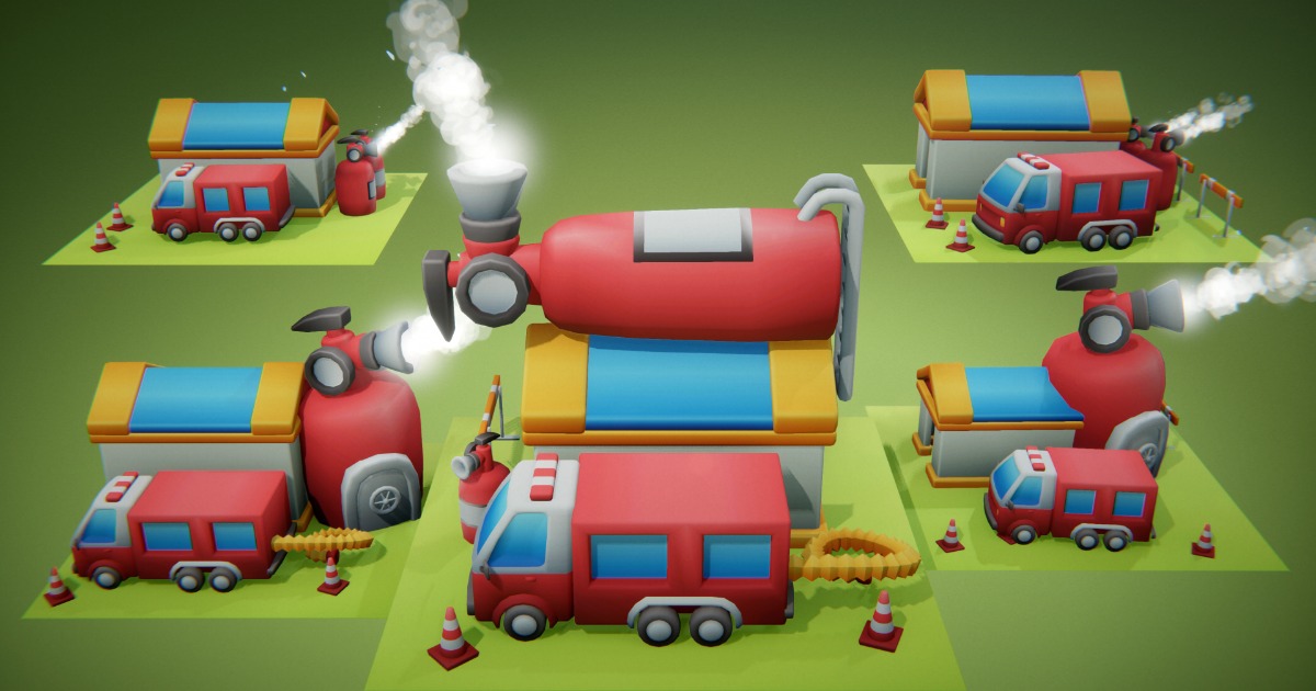 Fire Department Building Level Up - 5 Stages | 3D Props | Unity Asset Store