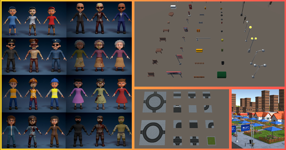 Toon City (14 Characters with skins + Zombies Skins ) | 3D Environments ...