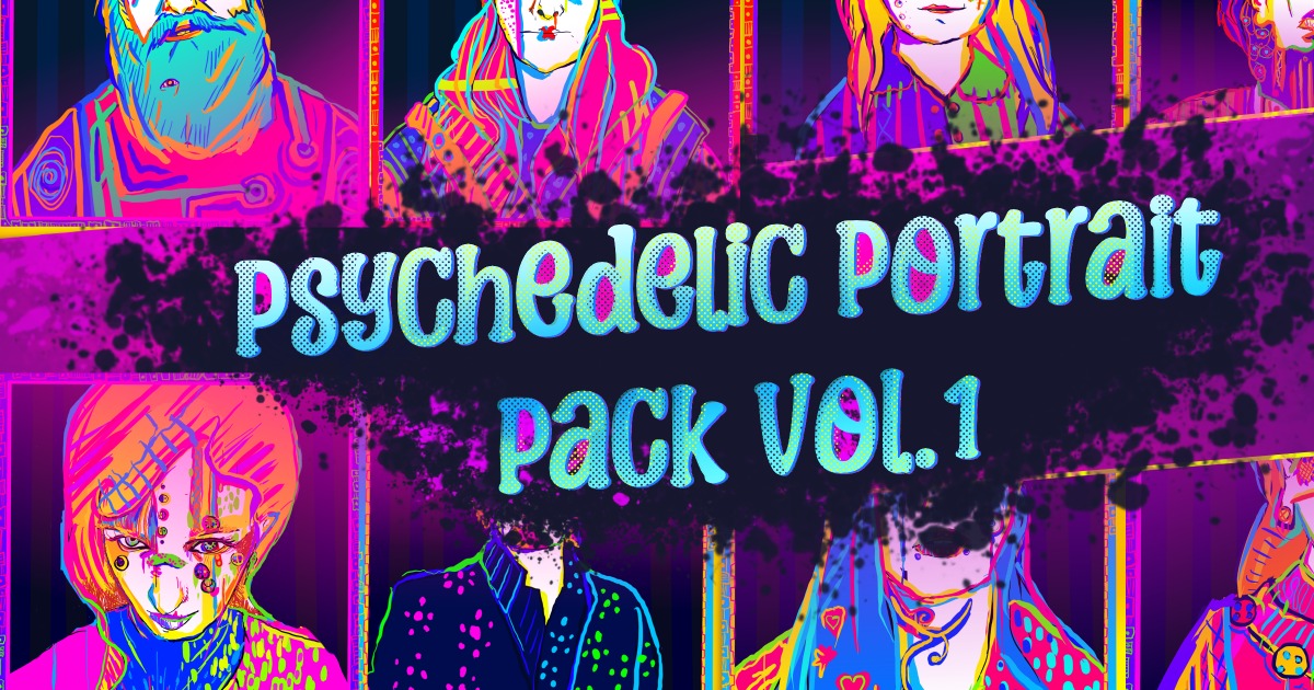 Psychedelic Portrait Pack Vol.1 – 12 Neon Characters + Frames ...