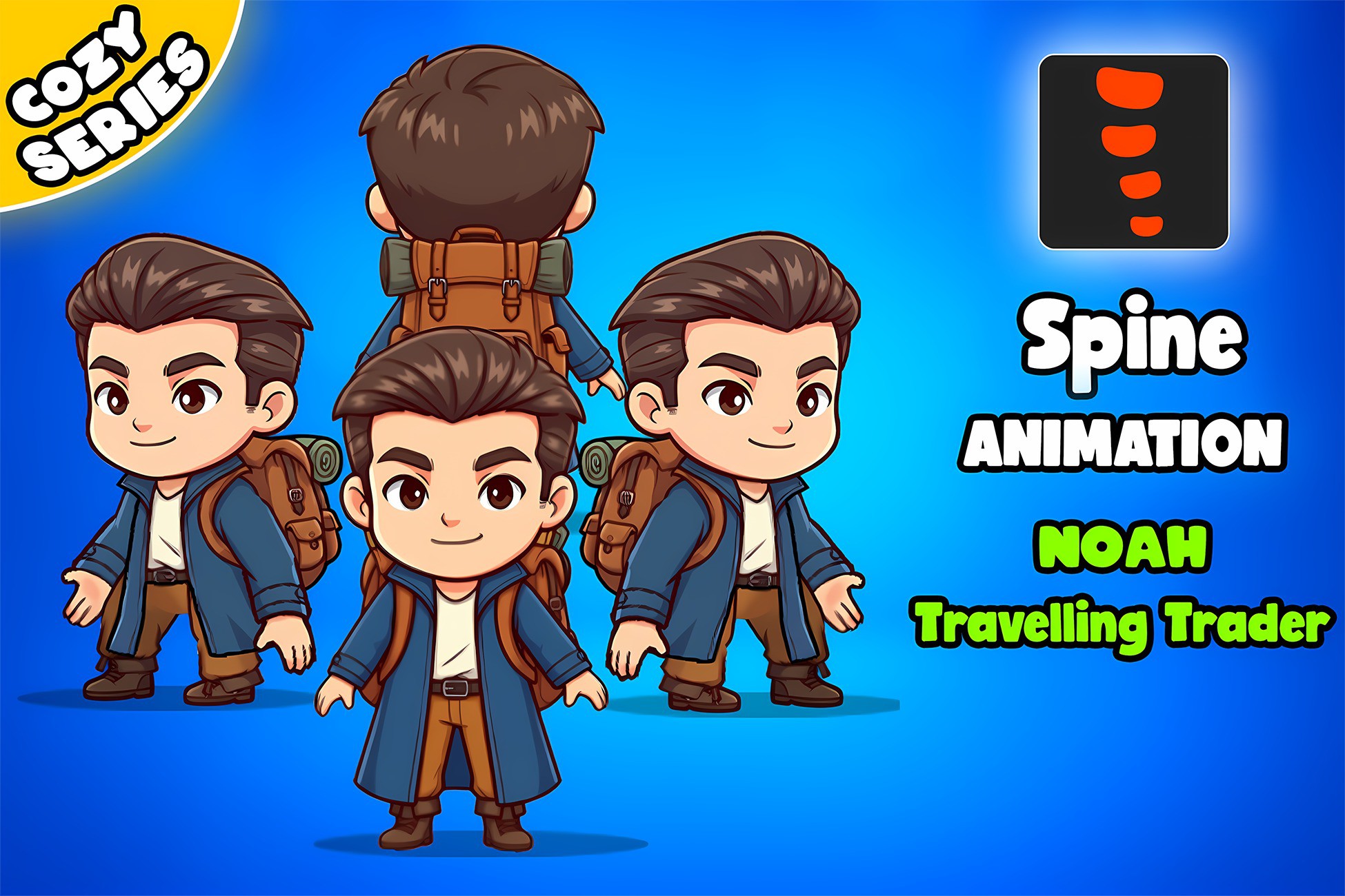 Noah Travelling Trader 2D Animated Spine Character (Cozy Series) | 2D ...