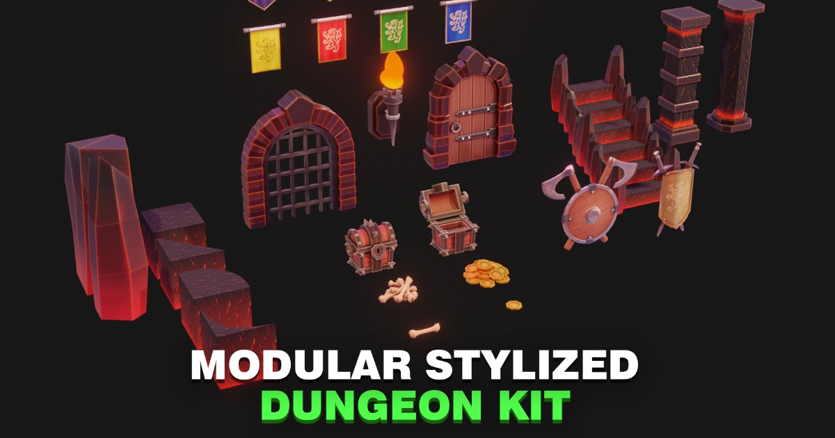 Modular Stylized Dungeon Kit Low-poly 3D Model (Built-in) | 3D Dungeons | Unity Asset Store