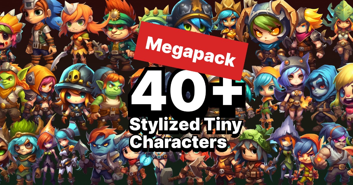 Tiny fantasy cartoon stylized male and female characters drawn style ...