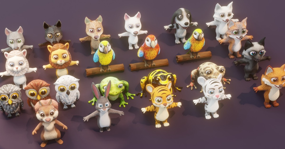 Cartoon Animals Pack (Low-Poly, Game-Ready, Animated) | 3D Animals ...