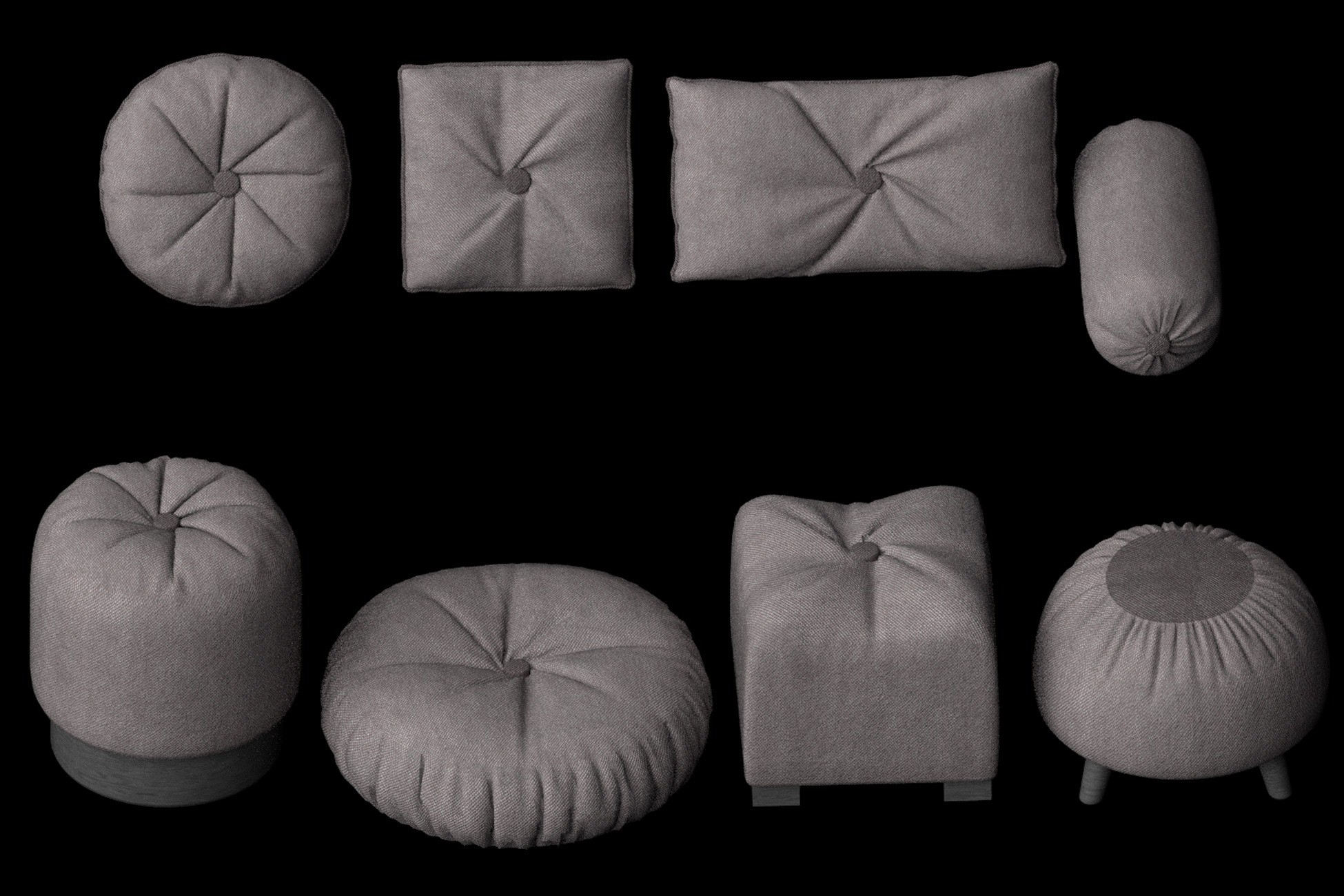 Wrinkled Pillows and Pouffes | 3D Interior | Unity Asset Store