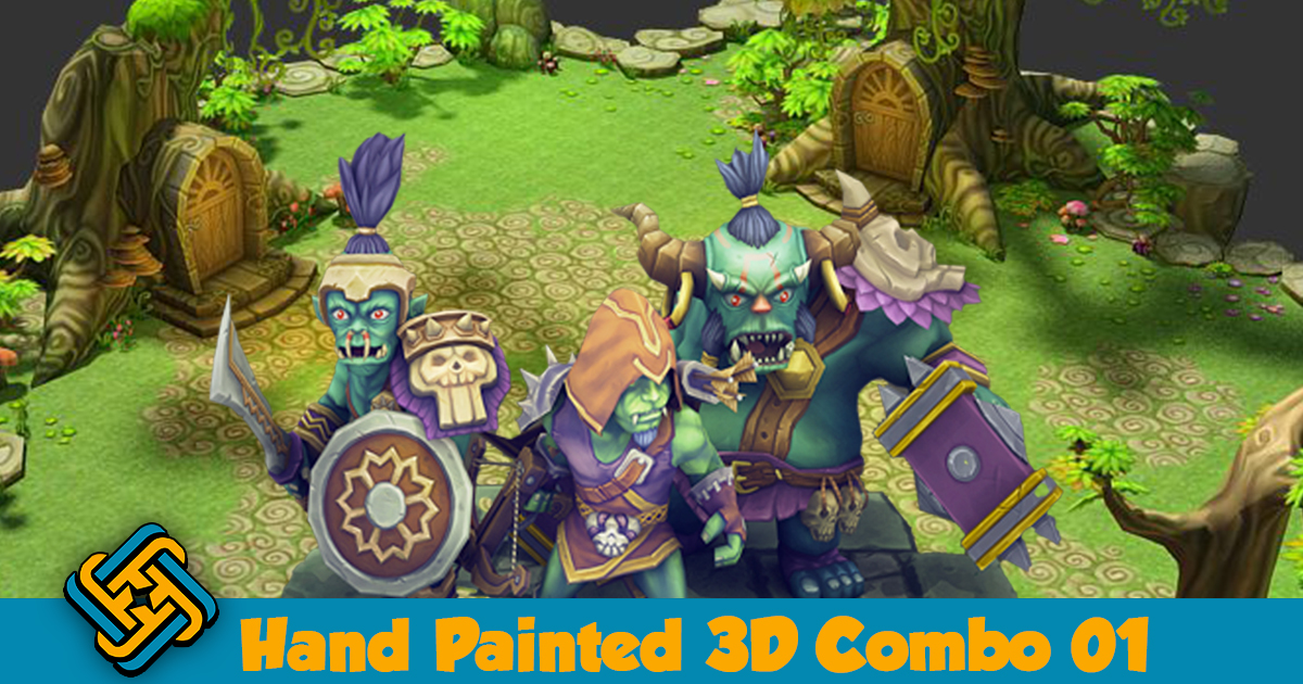 Hand Painted 3D Floating Islands & Low Poly Orc Combo 01 | 3D Fantasy ...
